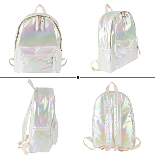 Goodbag Boutique Fashion Hologram Backpack Laser Leather Shiny School Backpack Daypack, Silver