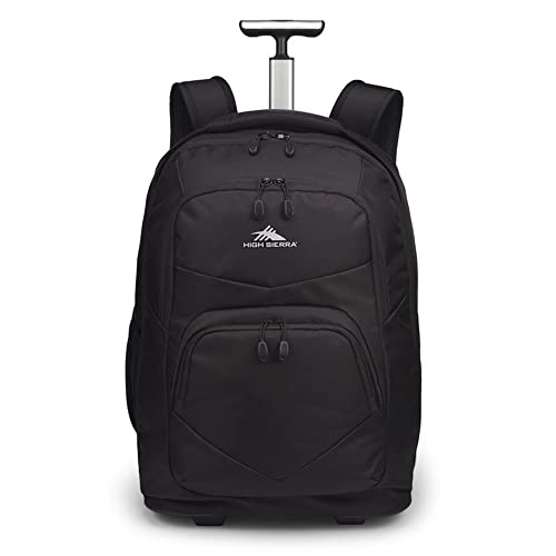 High Sierra Freewheel Pro Wheeled Backpack with 360 Degree Reflectivity, Rotating Handle, Large Main Compartment, and Laptop Sleeve, Black