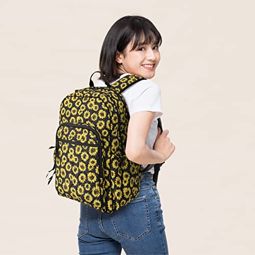 DONGGANGAJI Women's Campus Backpack with wallet set , Casual Daypack Backpacks with trolley sleeve (Sunflower)