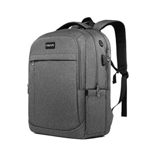 mosiso 21l business travel laptop backpack, polyester anti-theft casual daypack with trolley belt&usb charging port&front horizontal vertical pockets, college school bag for 15.6-16 inch notebook,grey