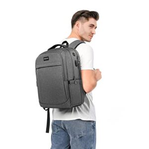 MOSISO 21L Business Travel Laptop Backpack, Polyester Anti-Theft Casual Daypack with Trolley Belt&USB Charging Port&Front Horizontal Vertical Pockets, College School Bag for 15.6-16 inch Notebook,Grey