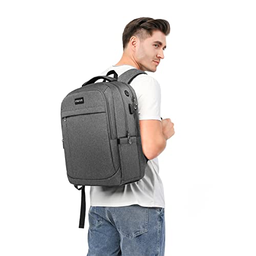 MOSISO 21L Business Travel Laptop Backpack, Polyester Anti-Theft Casual Daypack with Trolley Belt&USB Charging Port&Front Horizontal Vertical Pockets, College School Bag for 15.6-16 inch Notebook,Grey