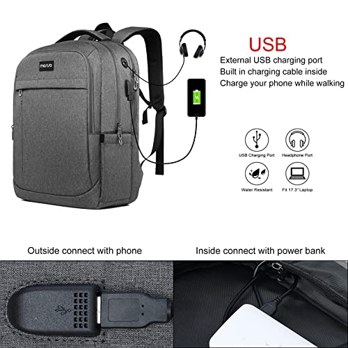 MOSISO 21L Business Travel Laptop Backpack, Polyester Anti-Theft Casual Daypack with Trolley Belt&USB Charging Port&Front Horizontal Vertical Pockets, College School Bag for 15.6-16 inch Notebook,Grey