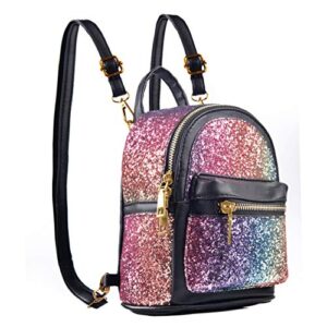 SEALINF Women Girl Bling Mini Backpack Convertible Shoulder Cross Bags Purse (black-2)