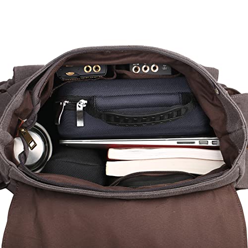 Canvas Backpack for Men Multi Pockets Vintage Travel Rucksack School Book Bag PU Trimming (Dark Gray)