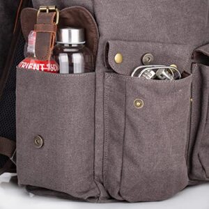 Canvas Backpack for Men Multi Pockets Vintage Travel Rucksack School Book Bag PU Trimming (Dark Gray)