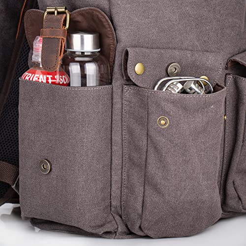 Canvas Backpack for Men Multi Pockets Vintage Travel Rucksack School Book Bag PU Trimming (Dark Gray)