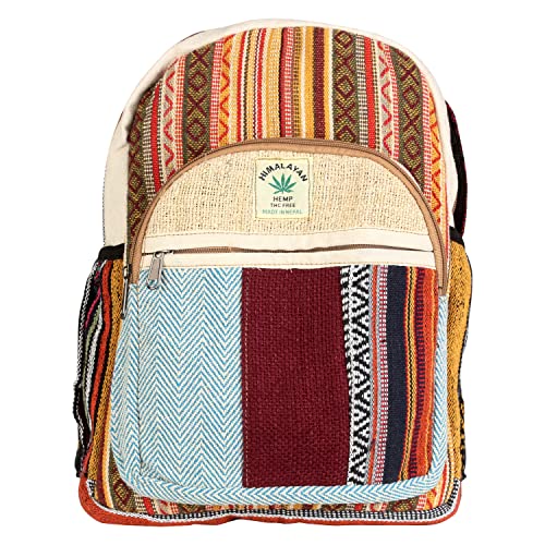 Cotton stripe and hemp backpack, 13" himalayan hemp backpack, hiking backpack, fair trade bag, free spirit bag, hippie bag, nepali bag, boho bag