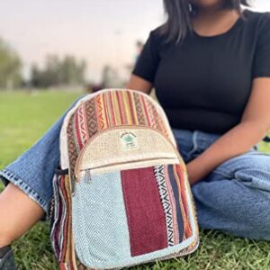 Cotton stripe and hemp backpack, 13" himalayan hemp backpack, hiking backpack, fair trade bag, free spirit bag, hippie bag, nepali bag, boho bag