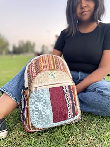 Cotton stripe and hemp backpack, 13" himalayan hemp backpack, hiking backpack, fair trade bag, free spirit bag, hippie bag, nepali bag, boho bag