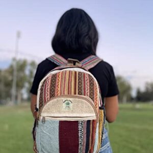 Cotton stripe and hemp backpack, 13" himalayan hemp backpack, hiking backpack, fair trade bag, free spirit bag, hippie bag, nepali bag, boho bag