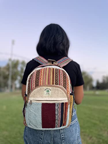 Cotton stripe and hemp backpack, 13" himalayan hemp backpack, hiking backpack, fair trade bag, free spirit bag, hippie bag, nepali bag, boho bag