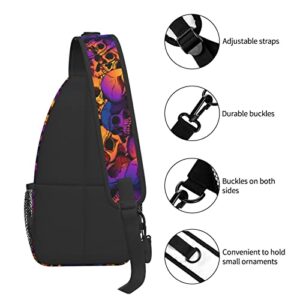 Sling Bag Purple Skull Crossbody Backpack for Women Men Hiking Travel Over the Shoulder Bag Pouch Small Daypack Casual One Strap Pack Lightweight Cross Chest Bag Purse Outdoor Cycling