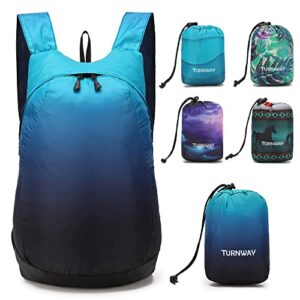 turnway ultra lightweight water resistant packable backpack, foldable hiking daypack for travel camping cycling outdoor for women and men (blue)