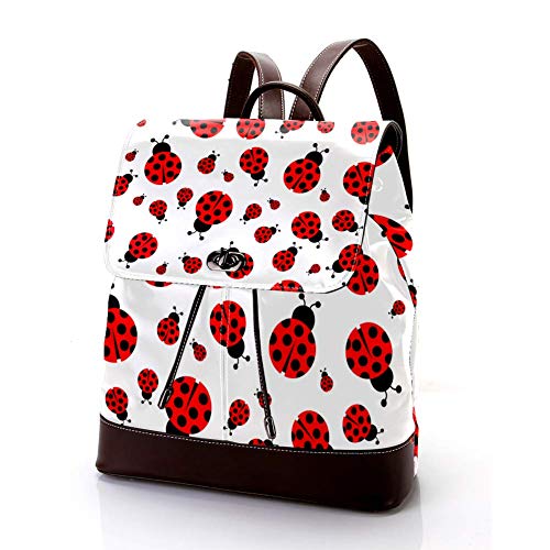 Casual PU Leather Backpack for Men, Women's Shoulder Bag Students Daypack for Travel Business College Red Ladybug