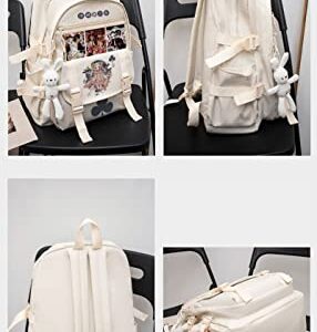 jupkem Jupkem Anime Toilet-bound Hanako-kun Backpack with Animal Doll Pendant Student Bag Laptop Cosplay Boy Girl (White 5)