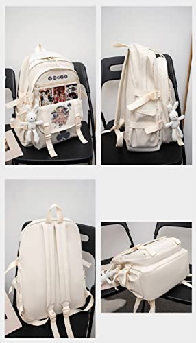 jupkem Jupkem Anime Toilet-bound Hanako-kun Backpack with Animal Doll Pendant Student Bag Laptop Cosplay Boy Girl (White 5)