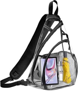 osoce clear sling bag,transparent crossbody bag with reflective belt,zipper shoulder pocket, breathable back cushion