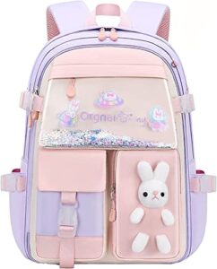 bunny backpack, kawaii bunny backpack for girls, large capacity waterproof bunny backpack for school (purple, large)