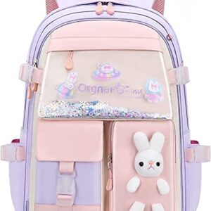 Bunny Backpack, Kawaii Bunny Backpack for Girls, Large Capacity Waterproof Bunny Backpack for School (Purple, Large)