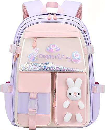 Bunny Backpack, Kawaii Bunny Backpack for Girls, Large Capacity Waterproof Bunny Backpack for School (Purple, Large)