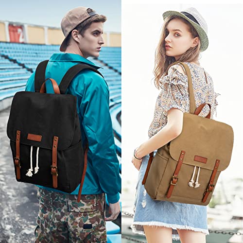 ETidy Canvas Leather Casual Daypack Retro Classic Laptop Backpack Bookbag Travel Rucksack For Student Men Women(Camel)