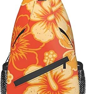 Sling Bag, Orange Hawaiian Print Crossbody Sling Backpack for Casual Shoulder Women and Men