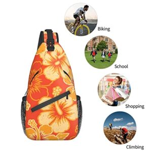 Sling Bag, Orange Hawaiian Print Crossbody Sling Backpack for Casual Shoulder Women and Men