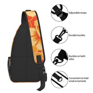 Sling Bag, Orange Hawaiian Print Crossbody Sling Backpack for Casual Shoulder Women and Men