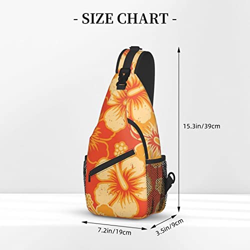 Sling Bag, Orange Hawaiian Print Crossbody Sling Backpack for Casual Shoulder Women and Men