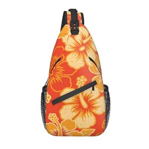 Sling Bag, Orange Hawaiian Print Crossbody Sling Backpack for Casual Shoulder Women and Men