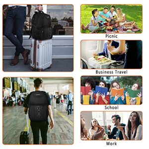 Lunch Backpack for Men, 15.6 Inch Laptop Backpack with Lunch Box, Insulated Cooler Backpack with USB Port, School Backpack Bookbag for College Work Commuter Picnic Gifts for Men Women, Black