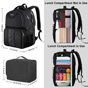 Lunch Backpack for Men, 15.6 Inch Laptop Backpack with Lunch Box, Insulated Cooler Backpack with USB Port, School Backpack Bookbag for College Work Commuter Picnic Gifts for Men Women, Black