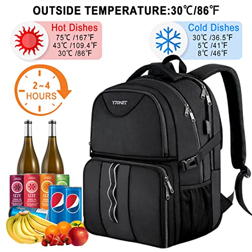 Lunch Backpack for Men, 15.6 Inch Laptop Backpack with Lunch Box, Insulated Cooler Backpack with USB Port, School Backpack Bookbag for College Work Commuter Picnic Gifts for Men Women, Black