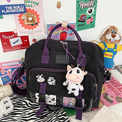 SALLYOON Japanese School Hand Bag Anime Backpack Shoulder Bag Kawaii Cute Backpacks for Girls (Black)