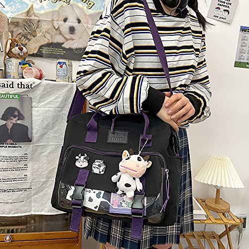 SALLYOON Japanese School Hand Bag Anime Backpack Shoulder Bag Kawaii Cute Backpacks for Girls (Black)