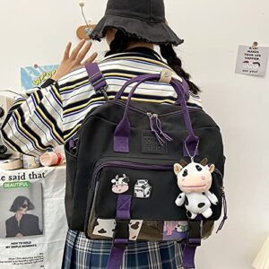 SALLYOON Japanese School Hand Bag Anime Backpack Shoulder Bag Kawaii Cute Backpacks for Girls (Black)