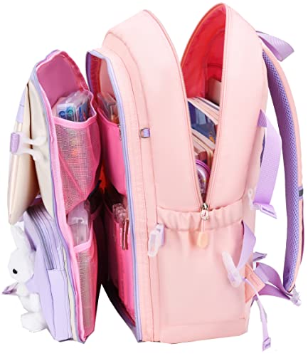 nine-tailed fox Bunny Backpack for Girls,Cute Backpack With Lunch Bag Kindergarten Preschool Elementary School Bookbag Set (Lunch Bag Sets Pink)