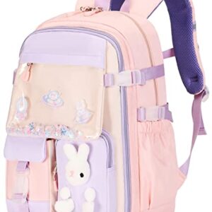 nine-tailed fox Bunny Backpack for Girls,Cute Backpack With Lunch Bag Kindergarten Preschool Elementary School Bookbag Set (Lunch Bag Sets Pink)