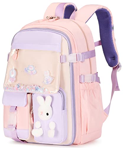 nine-tailed fox Bunny Backpack for Girls,Cute Backpack With Lunch Bag Kindergarten Preschool Elementary School Bookbag Set (Lunch Bag Sets Pink)