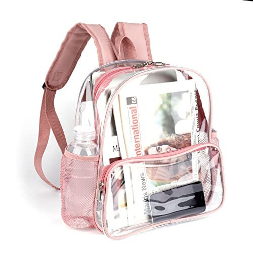 Small Clear Backpack Stadium Approved 12x12x6 Clear Mini Backpack for Girls Women ( Rose Gold )