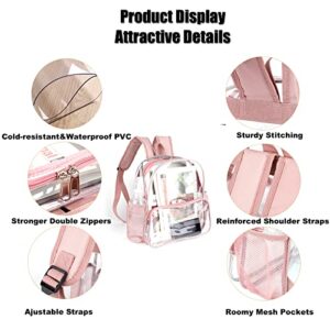 Small Clear Backpack Stadium Approved 12x12x6 Clear Mini Backpack for Girls Women ( Rose Gold )