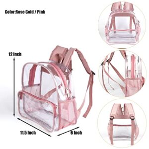 Small Clear Backpack Stadium Approved 12x12x6 Clear Mini Backpack for Girls Women ( Rose Gold )