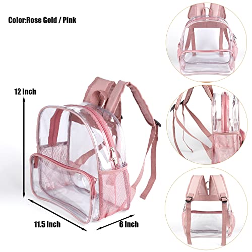 Small Clear Backpack Stadium Approved 12x12x6 Clear Mini Backpack for Girls Women ( Rose Gold )