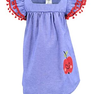 Unique Baby Girls Back to School Denim Apple Dress (8Y, Red)