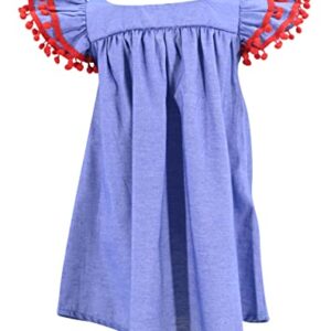 Unique Baby Girls Back to School Denim Apple Dress (8Y, Red)