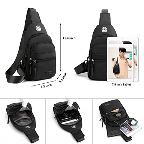 Xinteorao Small Sling Bag for Women Men Chest Bag One Strap Shoulder Crossbody Sling Backpack for Travel Running Hiking Black