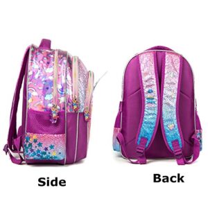 Unicorn Backpack for Girls 16" Backpacks for Girls for School Sequin Backpack with Lunch Box for Elementary Girls Students