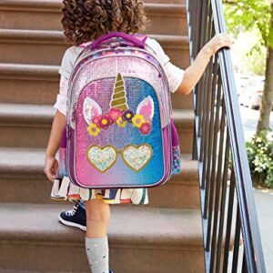 Unicorn Backpack for Girls 16" Backpacks for Girls for School Sequin Backpack with Lunch Box for Elementary Girls Students