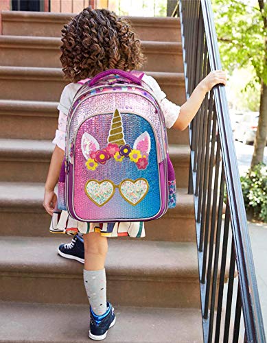 Unicorn Backpack for Girls 16" Backpacks for Girls for School Sequin Backpack with Lunch Box for Elementary Girls Students